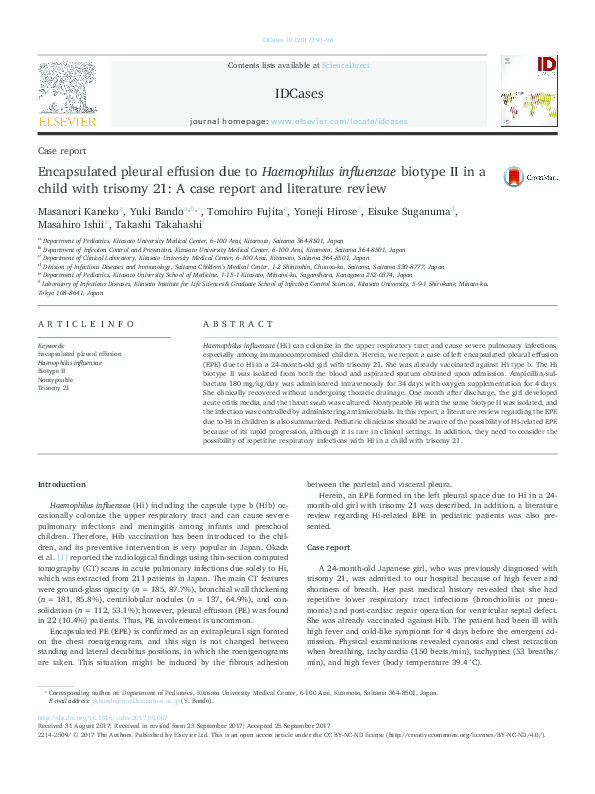 (PDF) Encapsulated pleural effusion due to Haemophilus influenzae ...