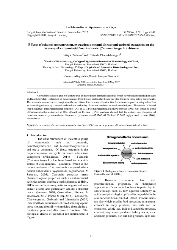(PDF) Effects of ethanol concentration, extraction time and ultrasound-assisted extraction on ...