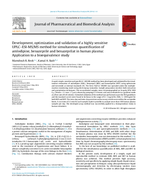 Pdf Development Optimization And Validation Of A Highly Sensitive Uplc Esi Msms Method For
