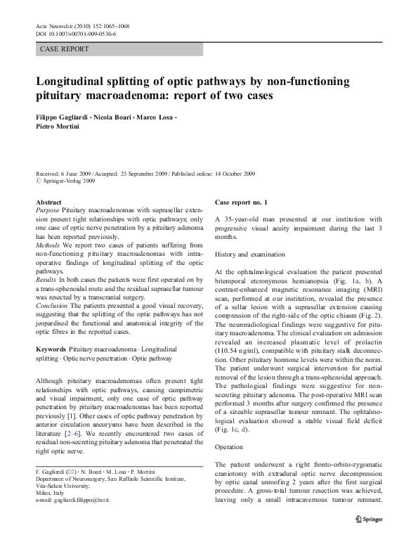 (PDF) Longitudinal splitting of optic pathways by non-functioning ...