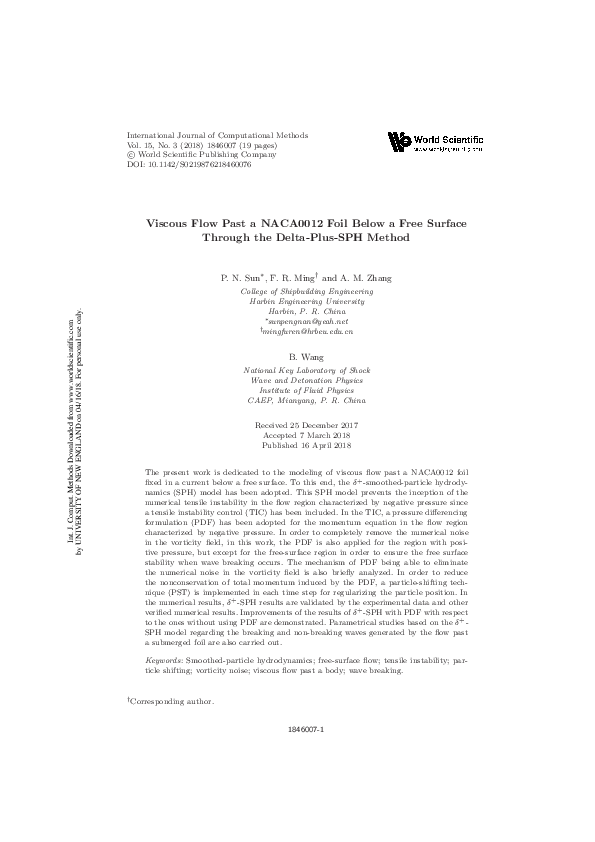 Pdf Viscous Flow Past A Naca0012 Foil Below A Free Surface Through The Delta Plus Sph Method