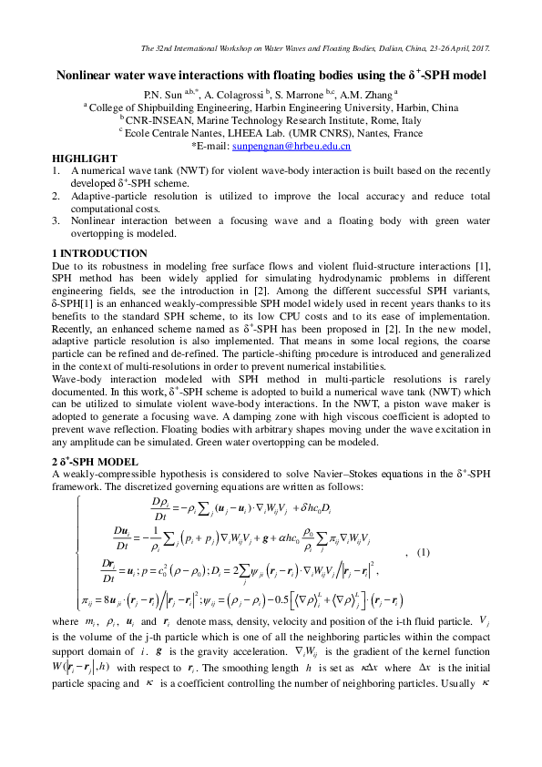 (PDF) Nonlinear water wave interactions with floating bodies using the δ + -SPH model