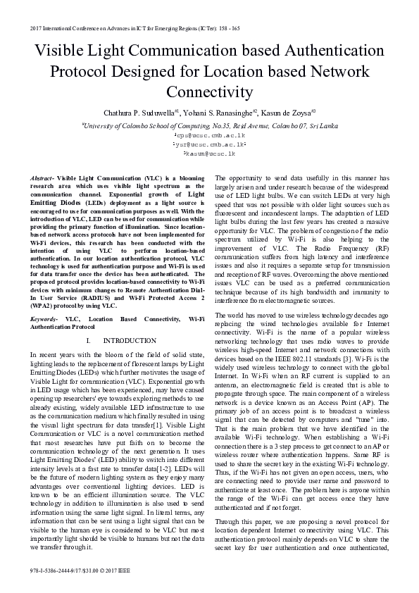 (PDF) Visible Light Communication based Authentication Protocol Designed for Location based ...