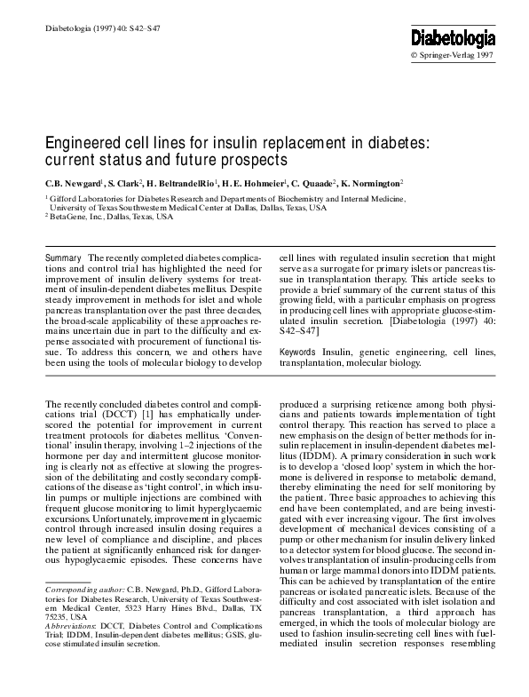 (PDF) Engineered cell lines for insulin replacement in diabetes ...