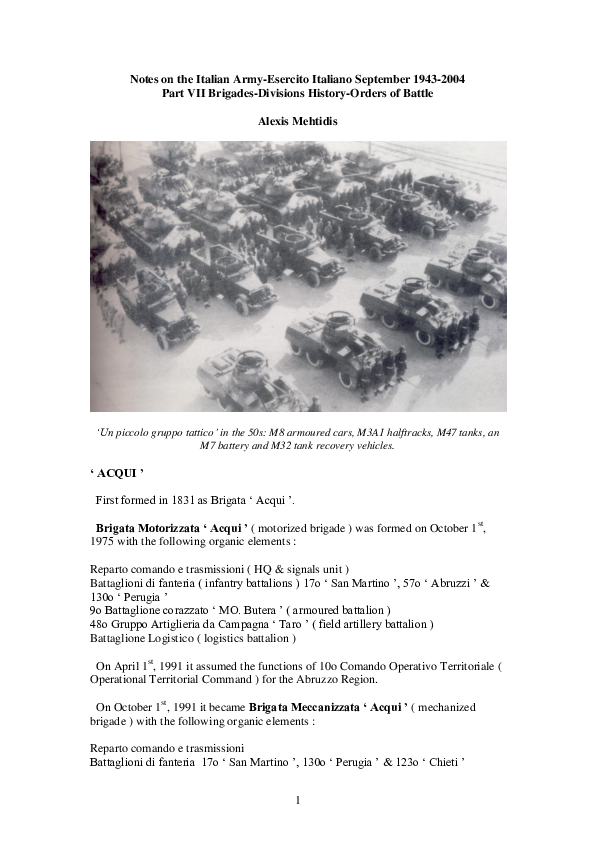 (PDF) Notes on the Italian Army September 1943-2004 Part VII Brigades ...