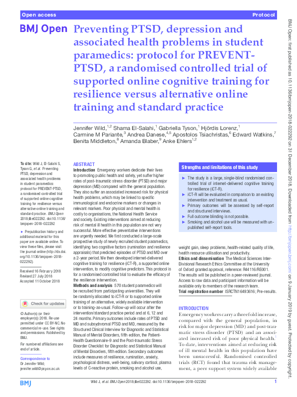 (PDF) Preventing PTSD, depression and associated health problems in ...