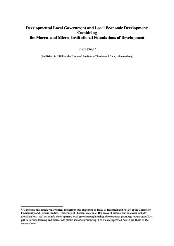 (PDF) Developmental Local Government and Local Economic Development ...