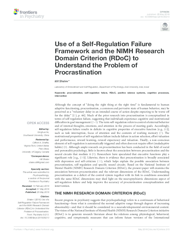 (PDF) Use of a Self-Regulation Failure Framework and the NIMH Research ...