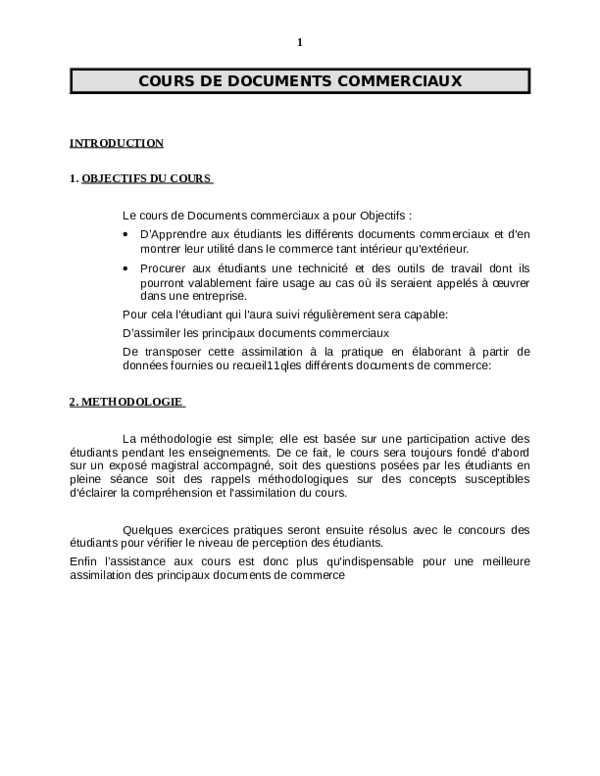 (PDF) COURS DE DOCUMENTS COMMERCIAUX