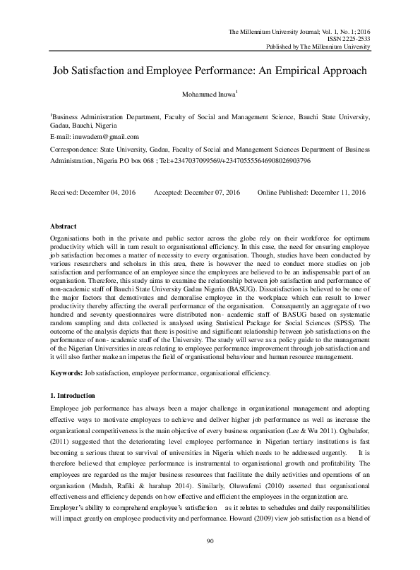 (PDF) Job Satisfaction and Employee Performance: An Empirical Approach
