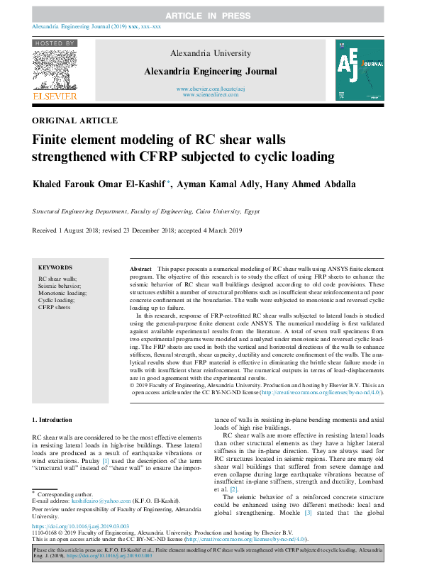 Pdf Finite Element Modeling Of Rc Shear Walls Strengthened With Cfrp