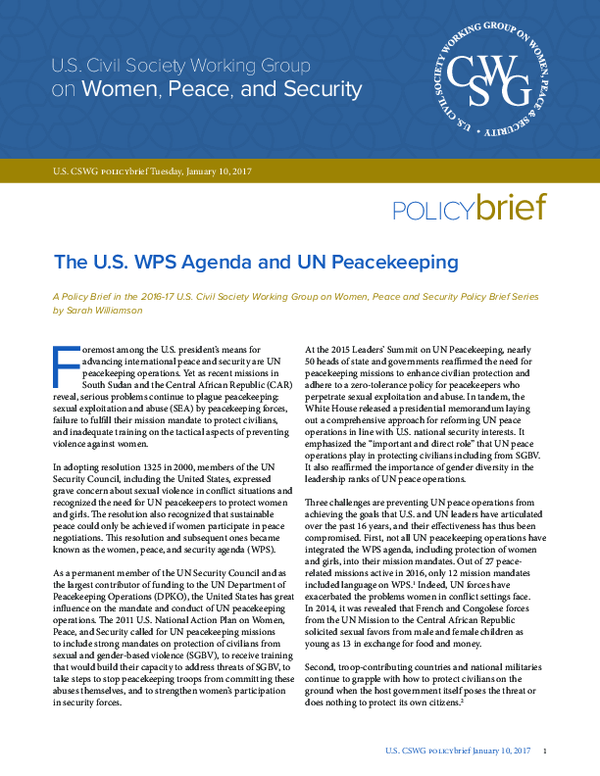 (PDF) The U.S. Women, Peace and Security (WPS) Agenda and UN Peacekeeping