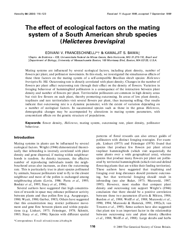 (PDF) The effect of ecological factors on the mating system of a South ...