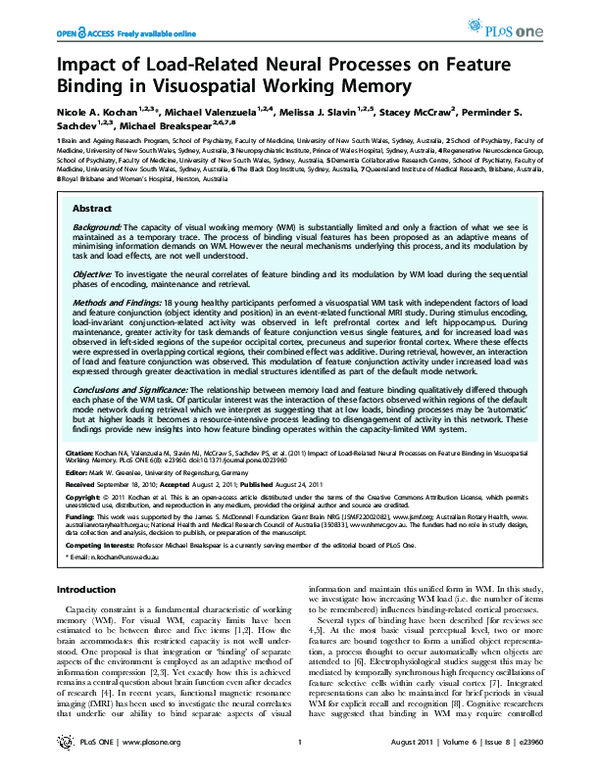 Pdf Impact Of Load Related Neural Processes On Feature Binding In Visuospatial Working Memory