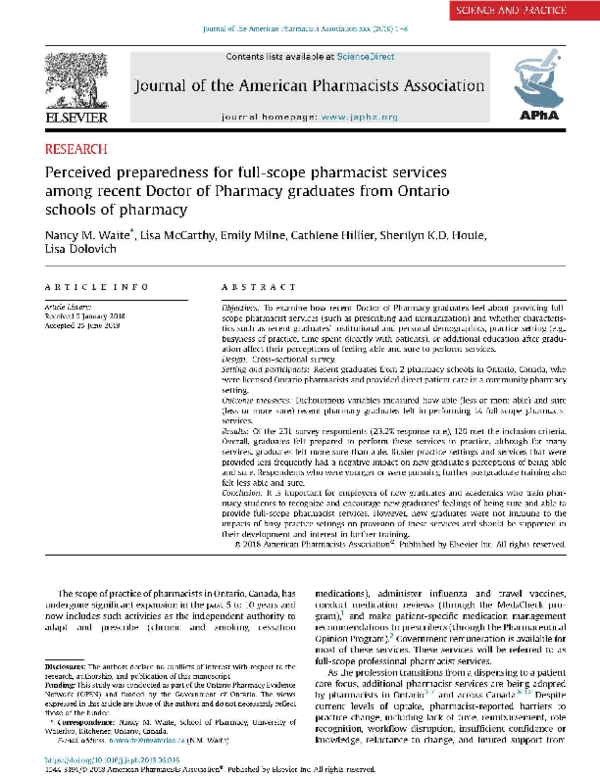 (PDF) Perceived Preparedness for Full-Scope Pharmacist Services Among ...