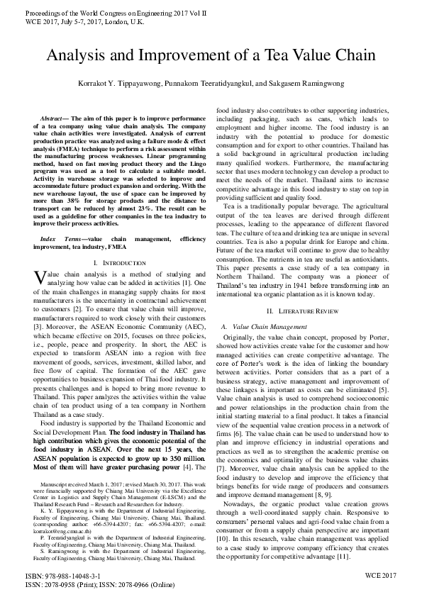 (PDF) Analysis and Improvement of a Tea Value Chain