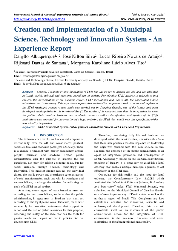 (PDF) Creation and Implementation of a Municipal Science, Technology ...