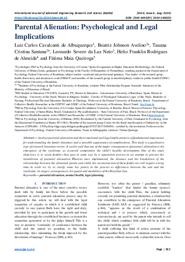 (PDF) Parental Alienation: Psychological and Legal Implications