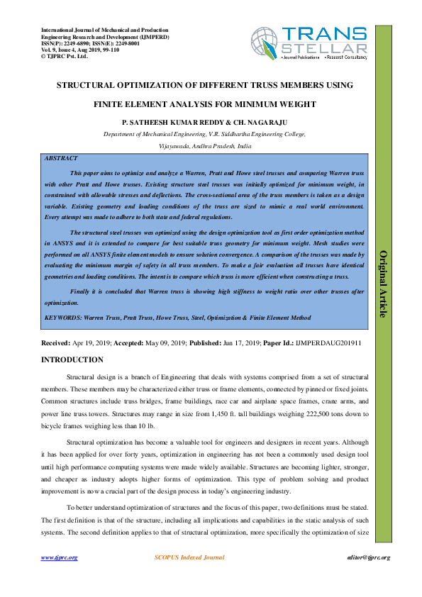 (PDF) STRUCTURAL OPTIMIZATION OF DIFFERENT TRUSS MEMBERS USING FINITE ELEMENT ANALYSIS FOR ...