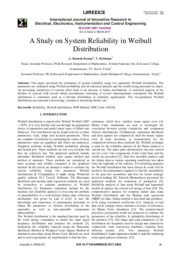 (PDF) A Study on System Reliability in Weibull Distribution