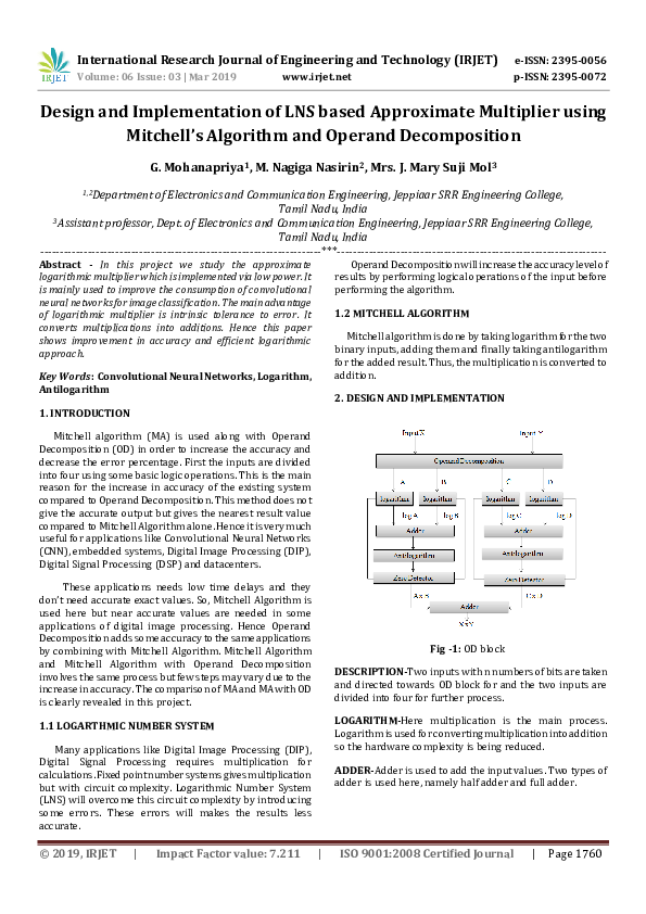 (PDF) IRJET- Design and Implementation of LNS based Approximate Multiplier using Mitchell's ...