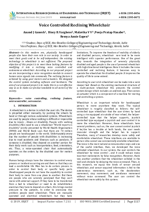 (PDF) Voice-Controlled Reclining Wheelchair Design (PDF) Voice-Controlled Reclining Wheelchair Design