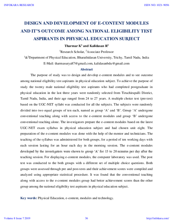 (PDF) DESIGN AND DEVELOPMENT OF E-CONTENT MODULES AND IT’S OUTCOME ...