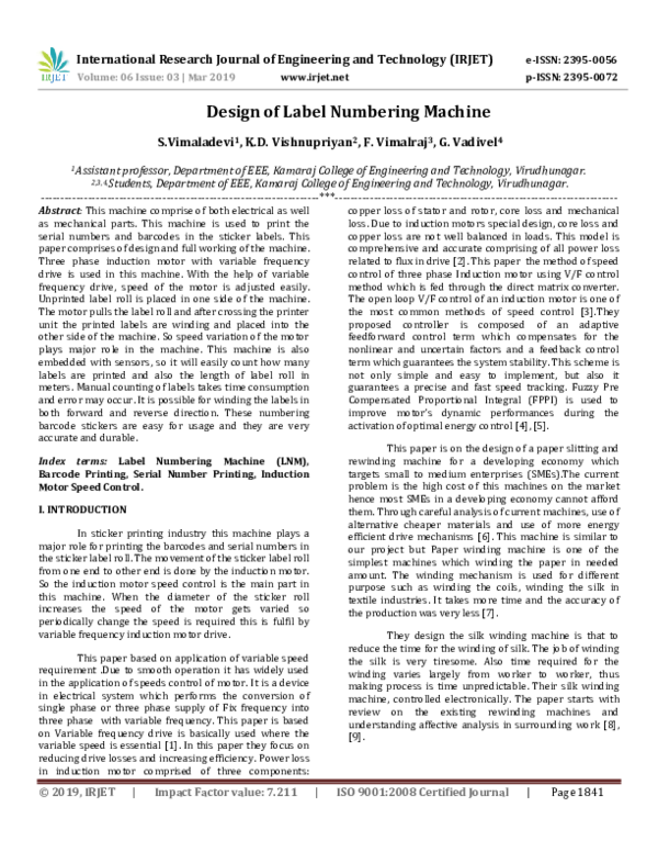 (PDF) IRJET- Design of Label Numbering Machine | IRJET Journal ...