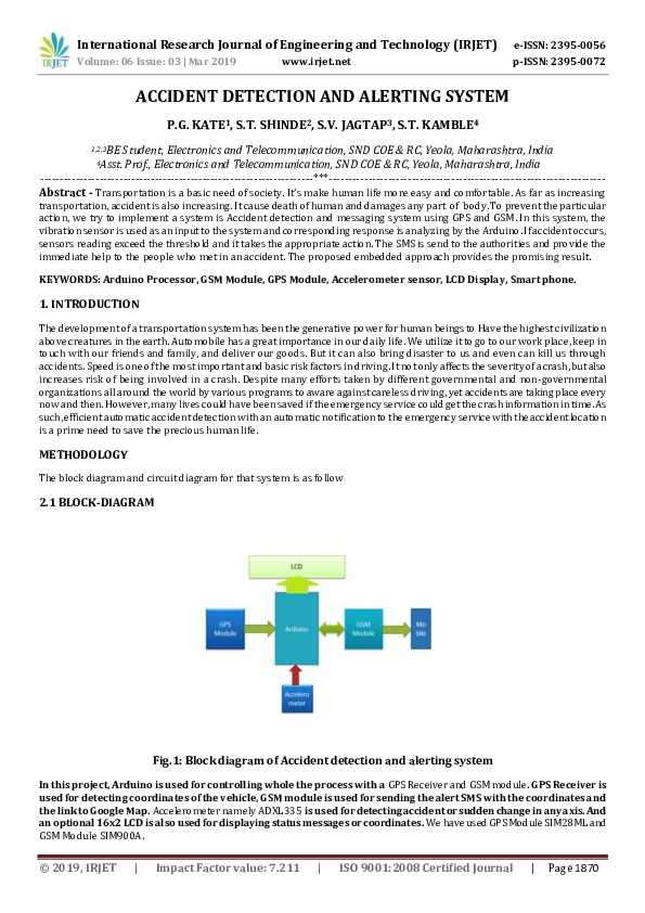 (PDF) IRJET- ACCIDENT DETECTION AND ALERTING SYSTEM