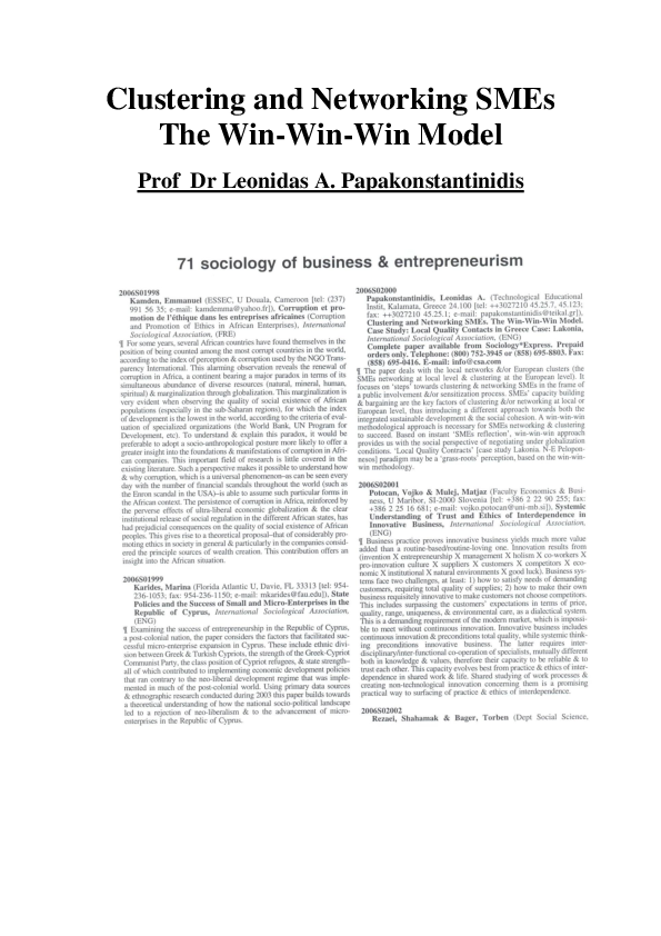 (PDF) Clustering and Networking SMEs The Win-Win-Win Model