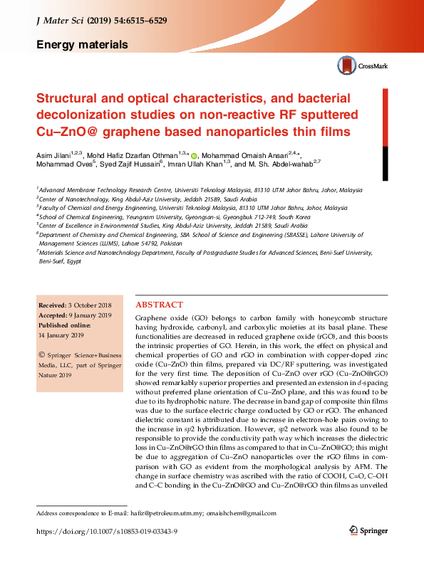 (PDF) Structural and optical characteristics, and bacterial decolonization studies on non ...