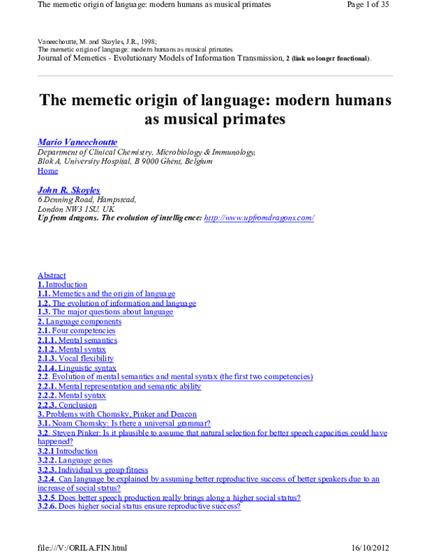 (PDF) Cultural Evolution as Language's Memetic Source