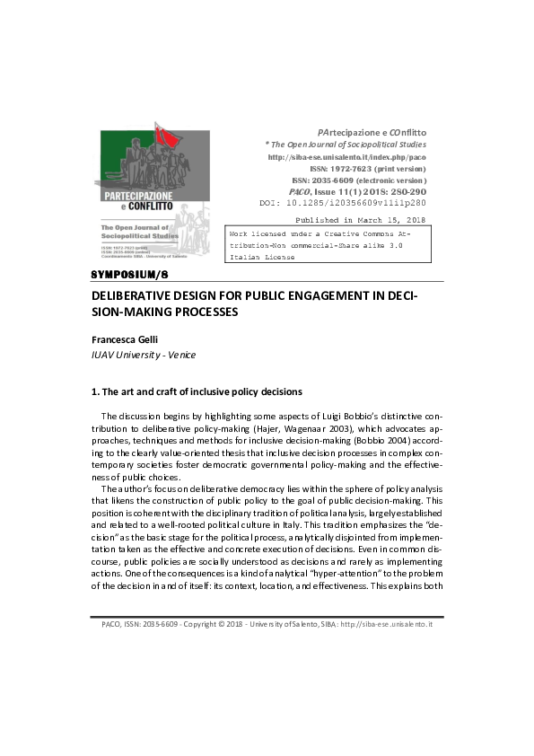 (PDF) DELIBERATIVE DESIGN FOR PUBLIC ENGAGEMENT IN DECISION-MAKING ...