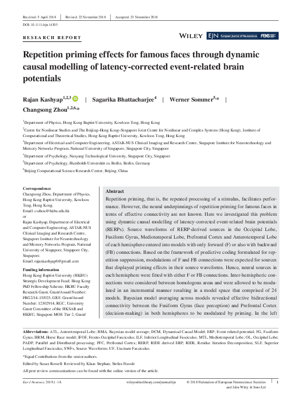 (PDF) Repetition priming effects for famous faces through dynamic ...