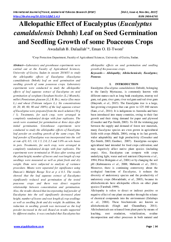 (PDF) Allelopathic Effect of Eucalyptus (Eucalyptus camaldulensis Dehnh) Leaf on Seed ...