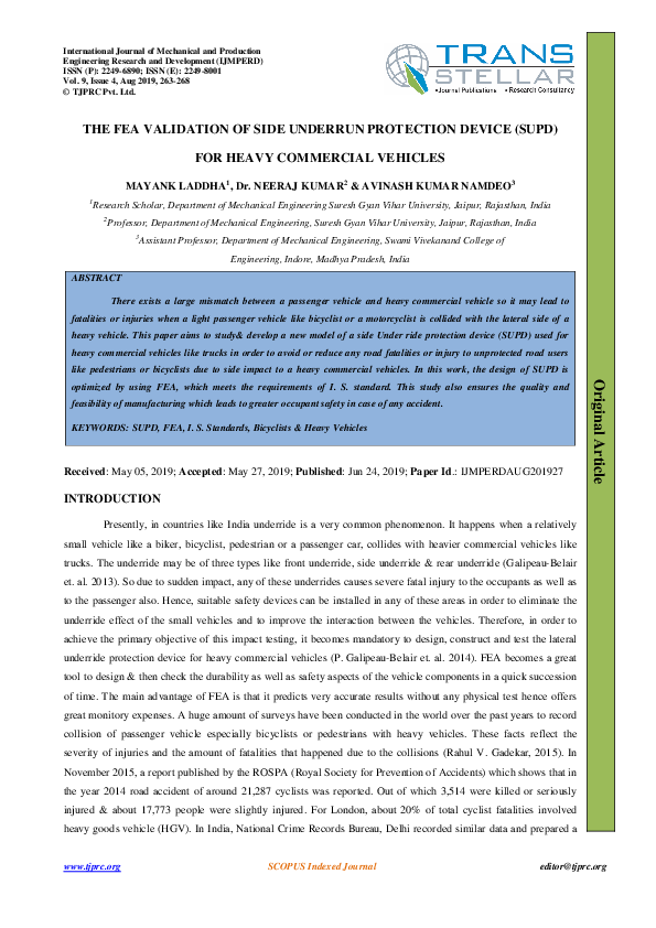 (PDF) THE FEA VALIDATION OF SIDE UNDERRUN PROTECTION DEVICE (SUPD) FOR ...