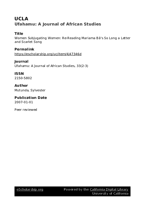 (PDF) Title Women Subjugating Women: Re-Reading Mariama Bâ's So Long a ...