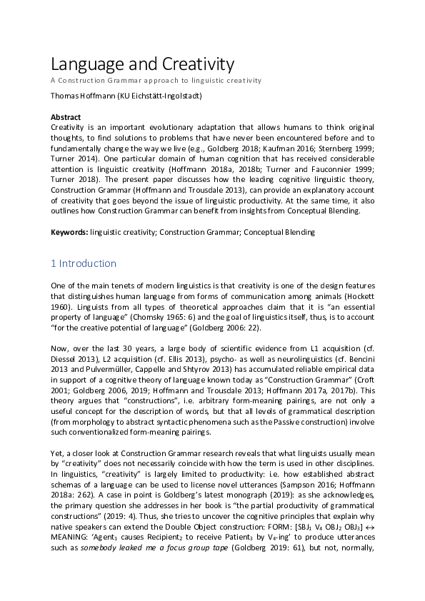 (PDF) Language and Creativity: A Construction Grammar approach to ...