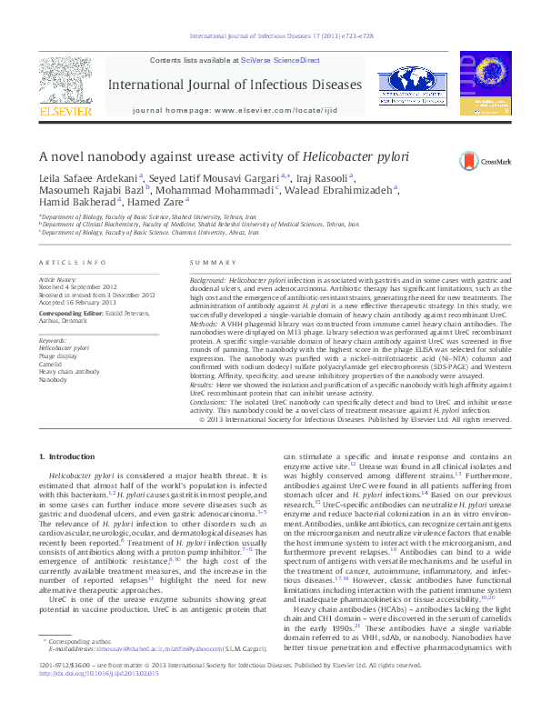 (PDF) A novel nanobody against urease activity of Helicobacter pylori