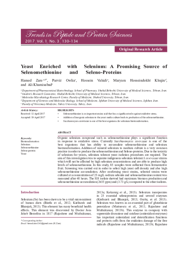 Pdf Yeast Enriched With Selenium A Promising Source Of