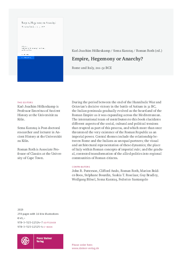 (PDF) Empire, Hegemony or Anarchy? Rome and Italy, 201–31 BCE