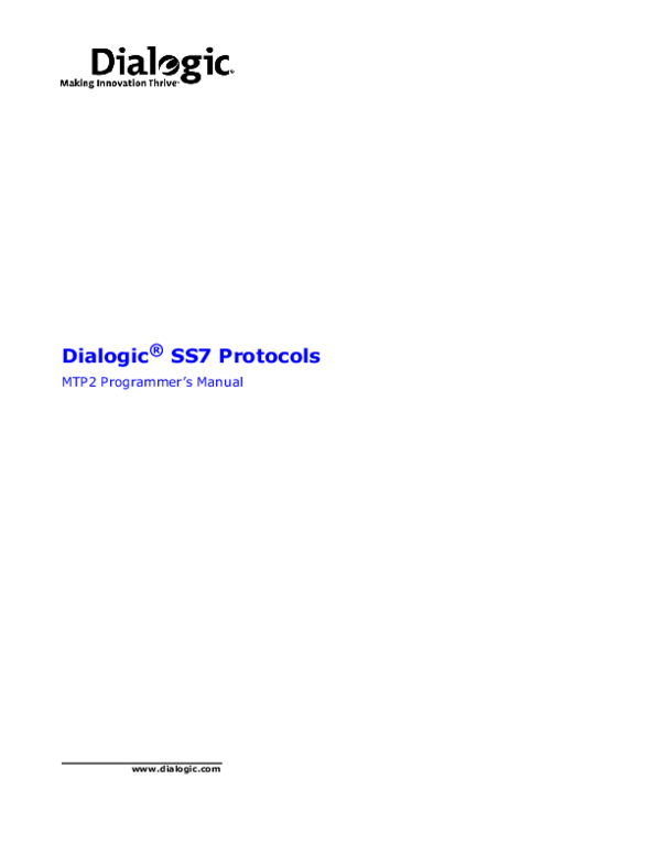 Pdf Dialogic ® Ss7 Protocols Mtp2 Programmers Manual