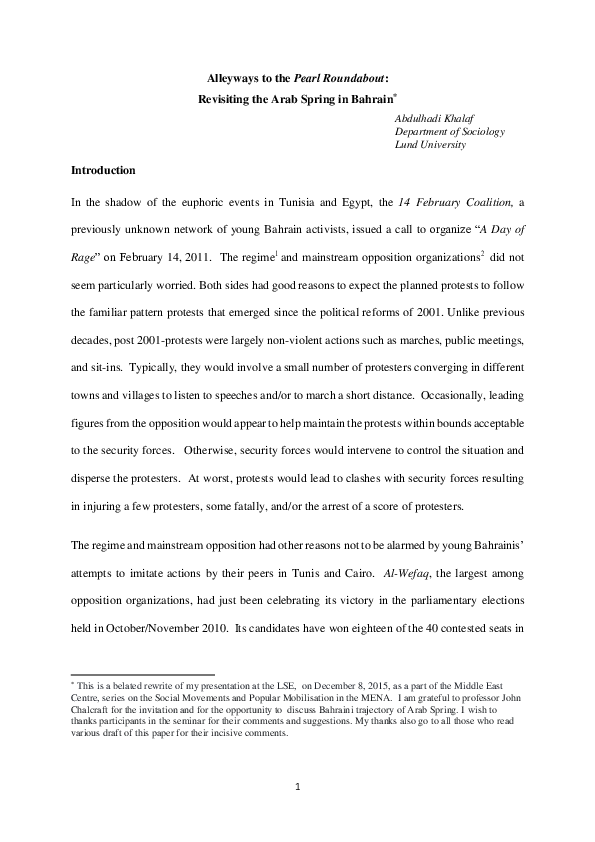 (PDF) Alleyways to the Pearl Roundabout: Revisiting the Arab Spring in ...