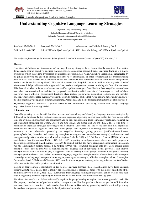 (PDF) Understanding Cognitive Language Learning Strategies