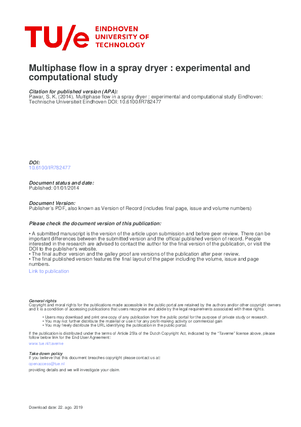 (PDF) Multiphase flow in a spray dryer : experimental and computational study
