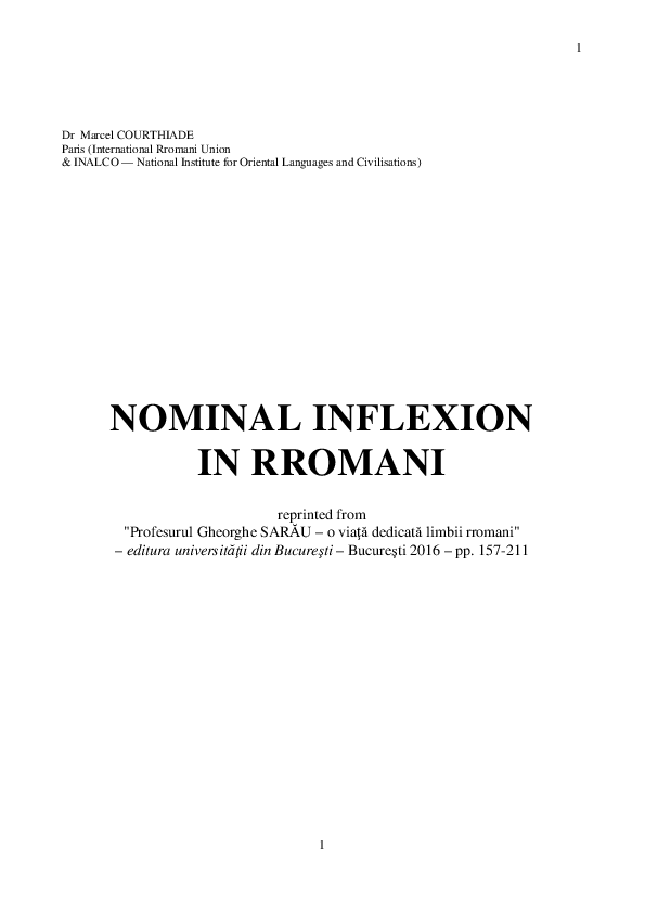 (PDF) Nominal Inflexion in Rromani
