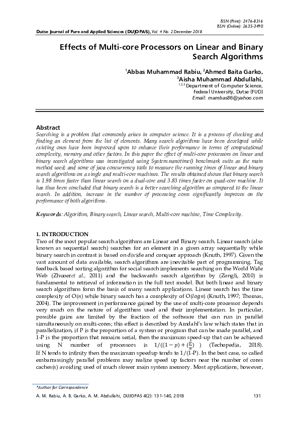 Pdf Effects Of Multi Core Processors On Linear And Binary Search