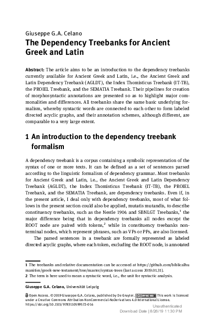 (PDF) The Dependency Treebanks for Ancient Greek and Latin