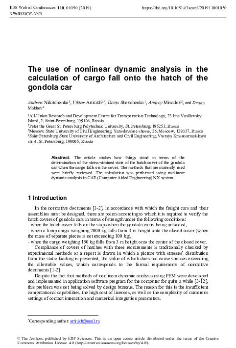 Pdf The Use Of Nonlinear Dynamic Analysis In The Calculation Of Cargo