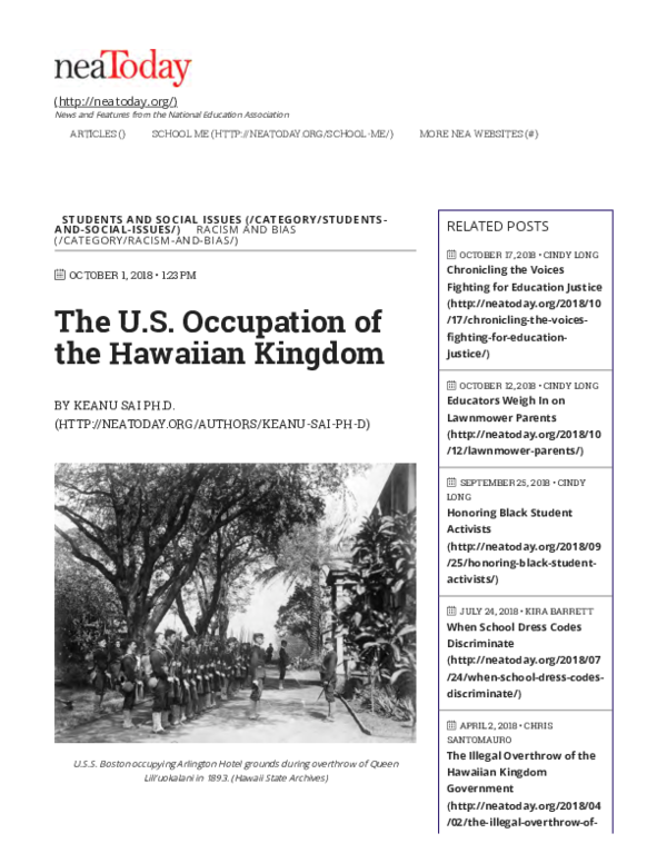 (PDF) NEA Today - The U.S. Occupation of the Hawaiian Kingdom